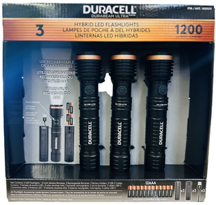 Duracell 3 Hybrid LED Flashlights 1200 Lumens - Includes 12 AAA Batter ...